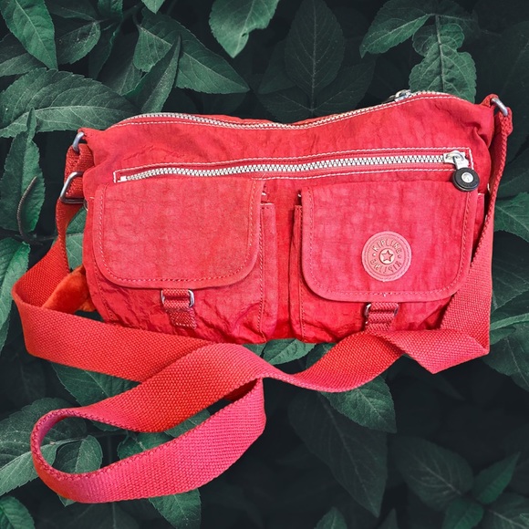Kipling | Bags | Kipling Red Crossbody Bag With Outside Flap Pockets ...